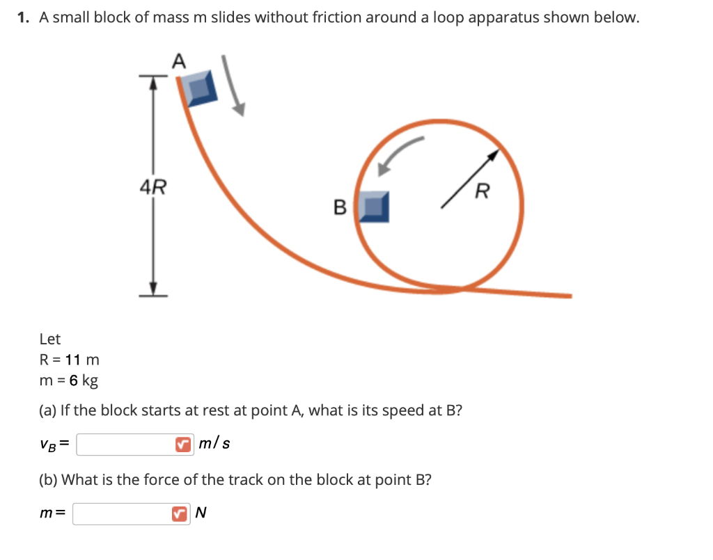 Solved 1. A small block of mass m slides without friction | Chegg.com