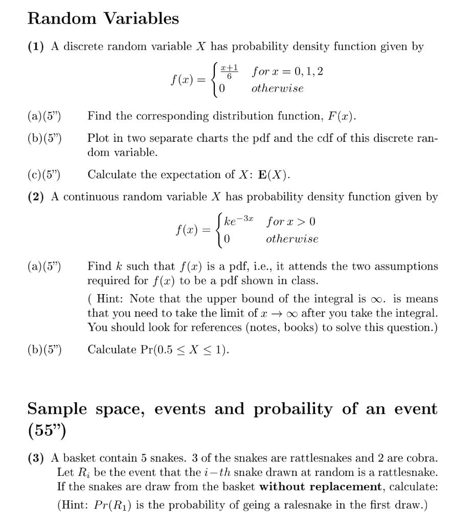 Solved Random Variables 1 A Discrete Random Variable X Has 4160