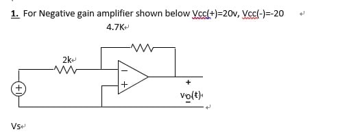 1. For Negative gain amplifier shown below | Chegg.com