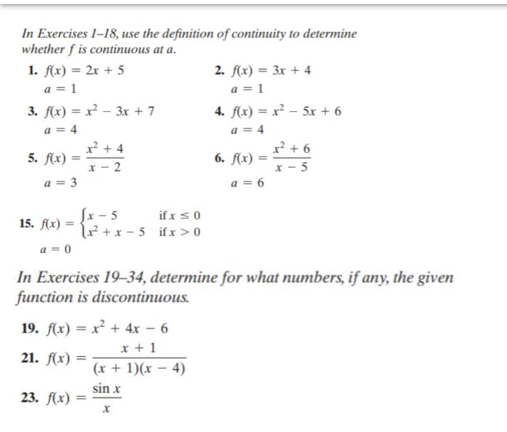 Solved In Exercises 1-18, use the definition of continuity | Chegg.com