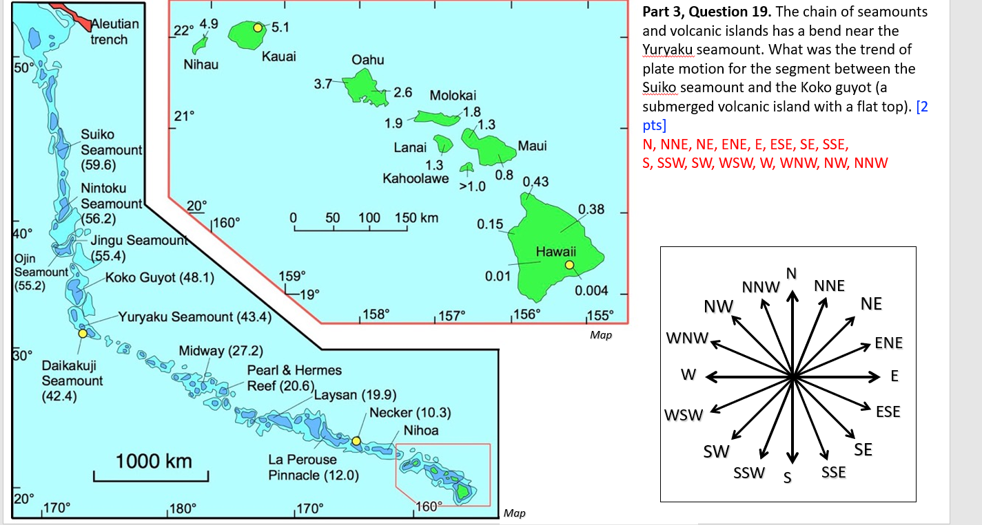 Solved Part 3, Question 19. The chain of seamounts and | Chegg.com