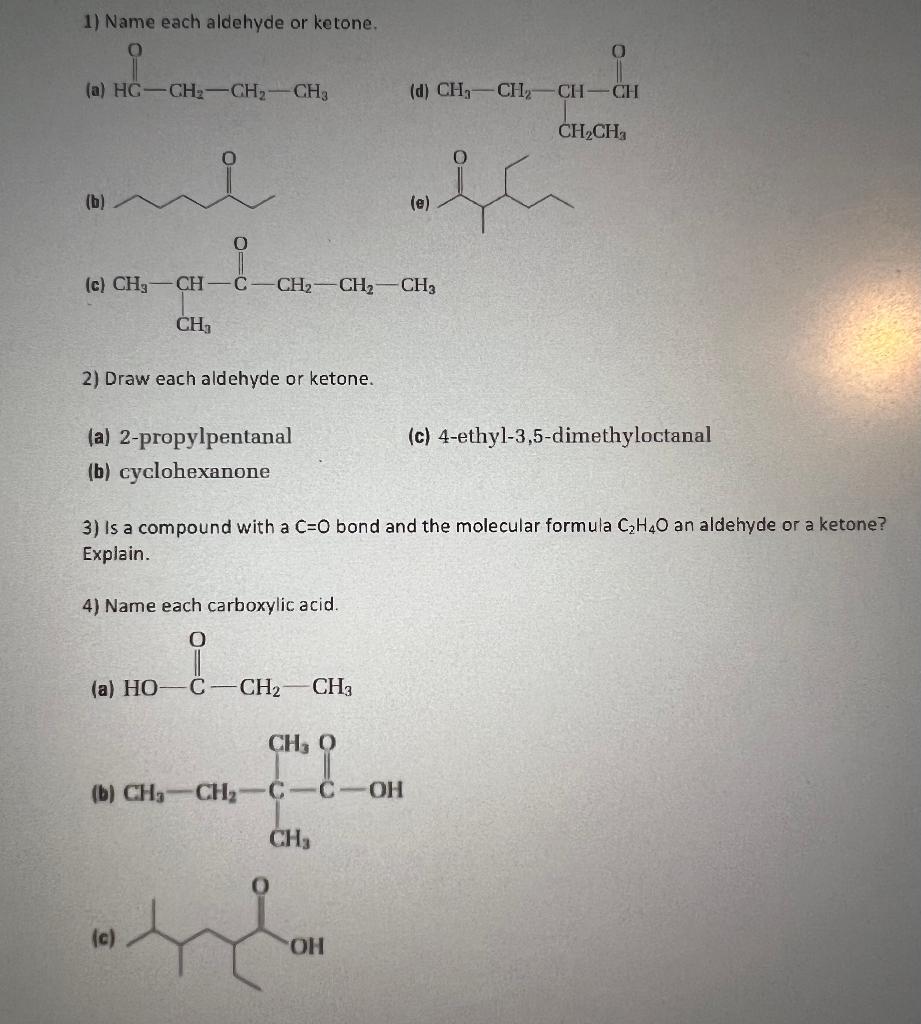 Solved (c) 2) Draw each aldehyde or ketone. (a) | Chegg.com