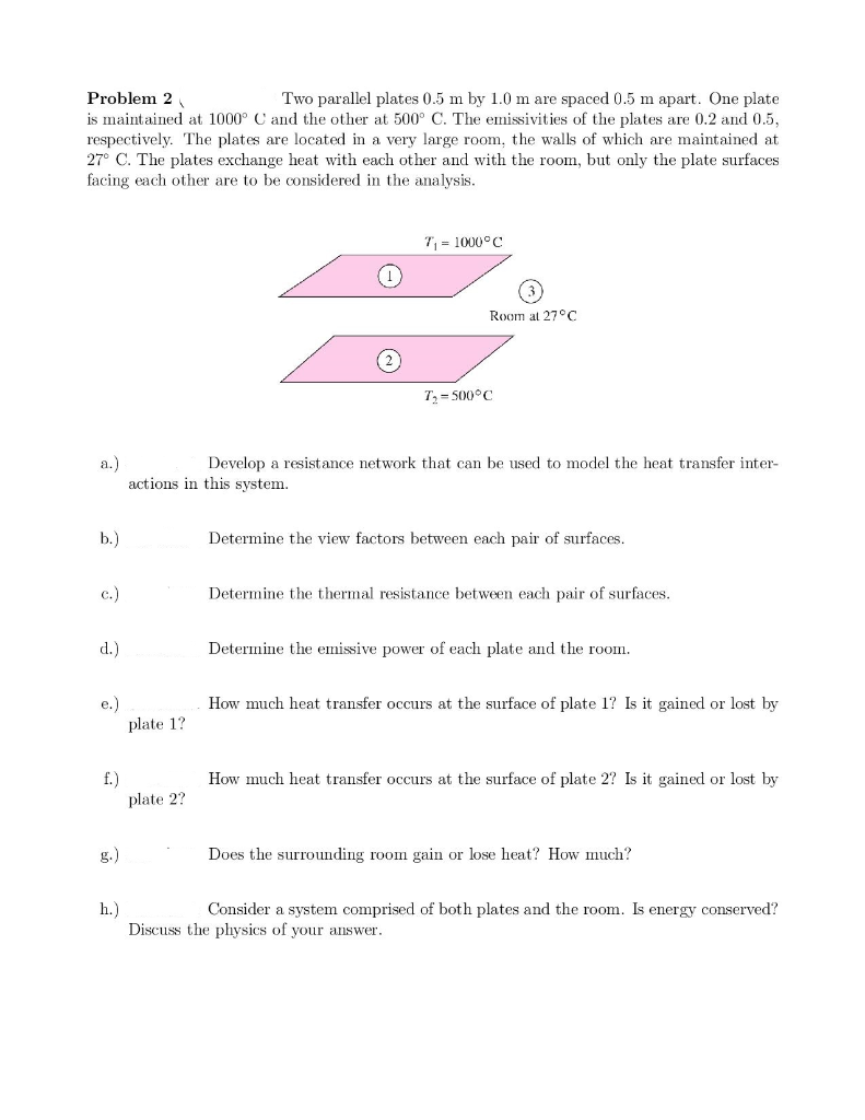 Solved Problem 2 Two parallel plates 0.5 m by 1.0 m are | Chegg.com