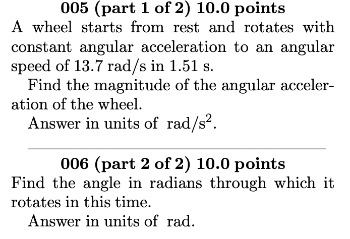 Solved 005 (part 1 of 2 ) 10.0 points A wheel starts from | Chegg.com