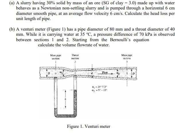 (a) A slurry having 30% solid by mass of an ore (SG | Chegg.com