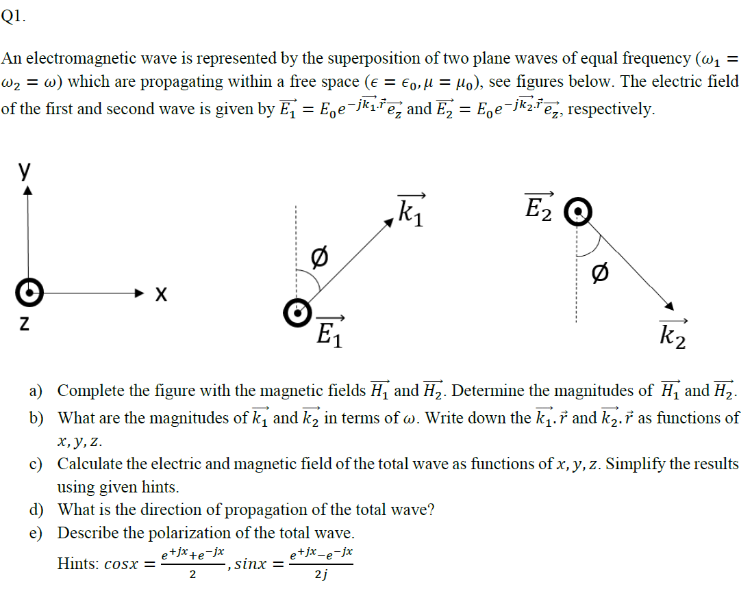 Solved Q1. An electromagnetic wave is represented by the | Chegg.com