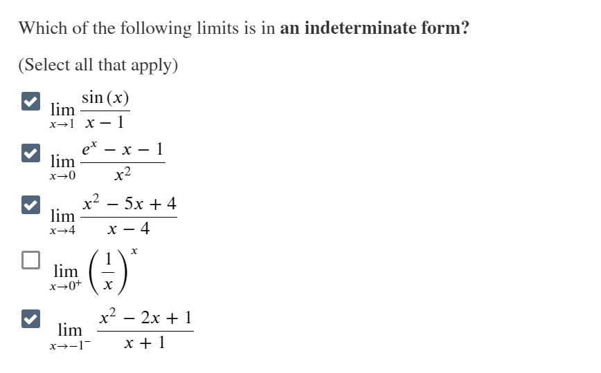 Solved Which of the following limits is in an indeterminate | Chegg.com
