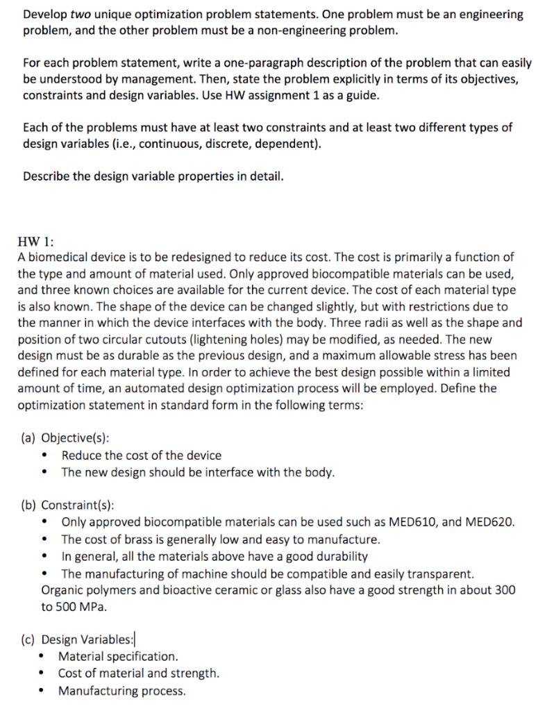 Develop two unique optimization problem statements. | Chegg.com