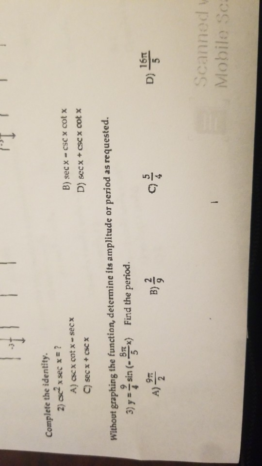 Solved Complete The Identity 2 Sex Sec X A Cscx