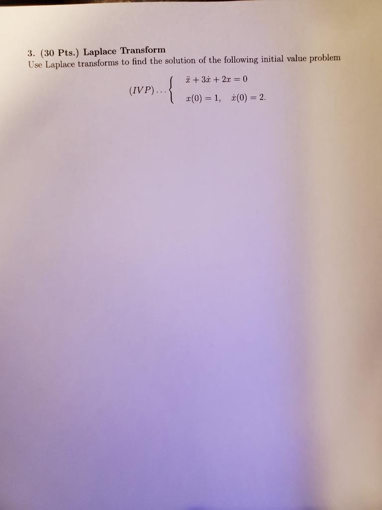 Solved 3. (30 Pts.) Laplace Transform Use Laplace transforms | Chegg.com