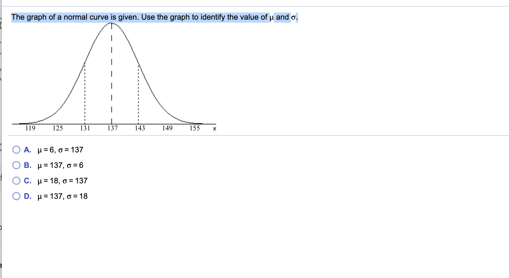 Solved The graph of a normal curve is given. Use the graph | Chegg.com