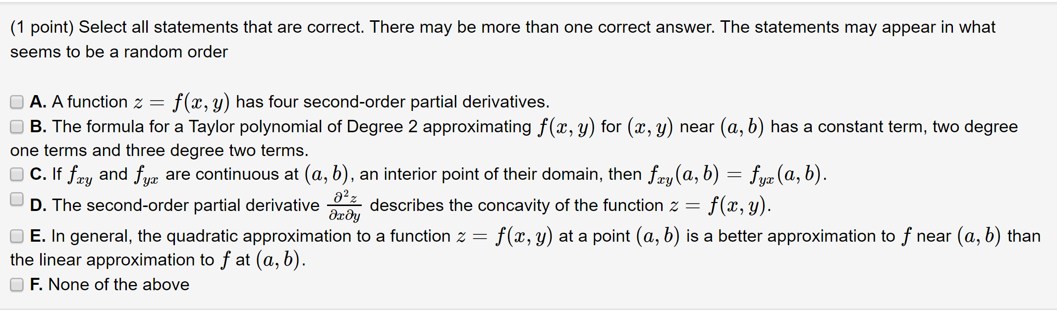 Solved (1 point) Select all statements that are correct. | Chegg.com