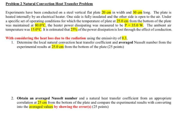 Solved Problem 2 Natural Convection Heat Transfer Problem | Chegg.com