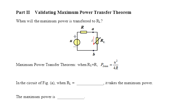 Solved Part II Validating Maximum Power Transfer Theorem | Chegg.com