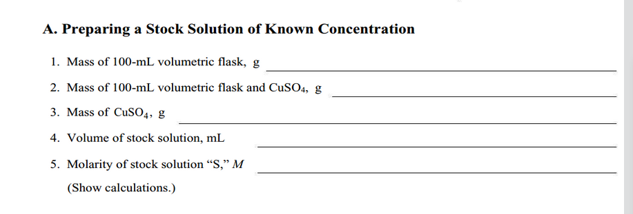 Solved A. Preparing a Stock Solution of Known Concentration | Chegg.com