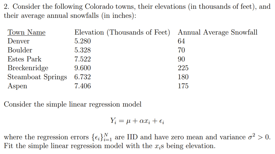Solved 2. Consider the following Colorado towns, their | Chegg.com