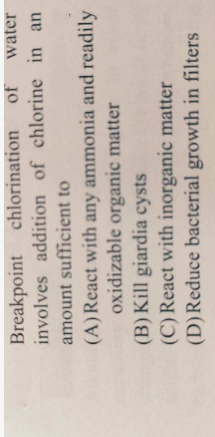 Breakpoint chlorination of water involves addition of | Chegg.com