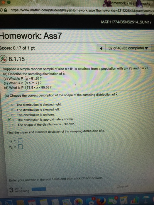 Solved Suppose a simple random sample of size n = 81 is | Chegg.com