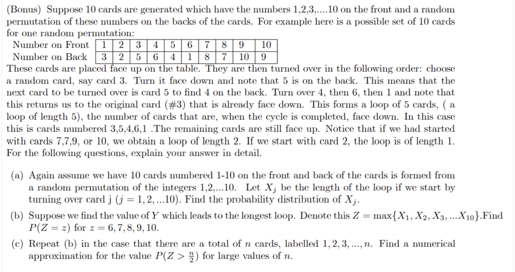 (Bonus) Suppose 10 cards are generated which have the | Chegg.com