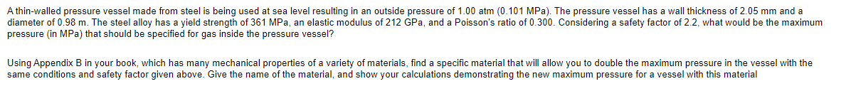Solved oressure (in MPa) that should be specified for gas | Chegg.com
