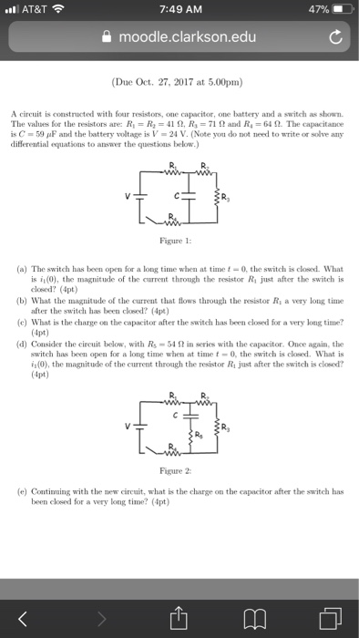 Solved AT&T 7:49 AM 47% moodle.clarkson.edu (Due Oct. 27, | Chegg.com