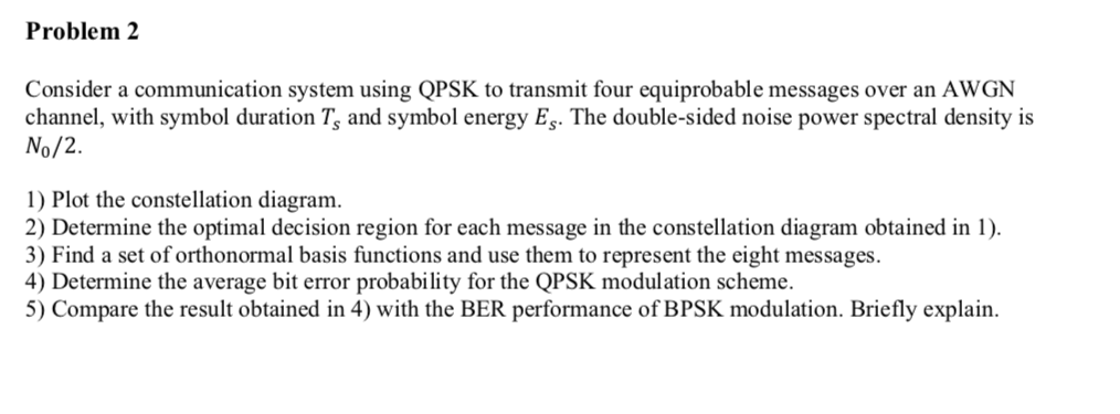 Problem 2 Consider a communication system using QPSK | Chegg.com