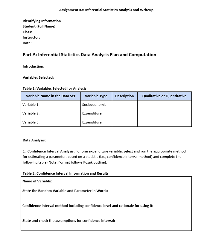 Assignment #3: Inferential Statistics Analysis and | Chegg.com