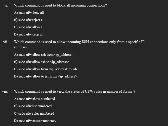 Solved ii. Which command is used to view the status of UFW | Chegg.com
