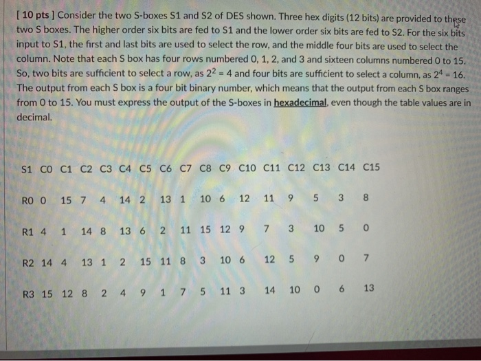Solved I 10 pts ] Consider the two S-boxes S1 and S2 of DES | Chegg.com