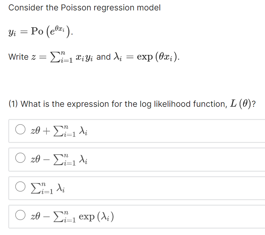 Solved Consider the Poisson regression model 94 = Po (eθε. | Chegg.com