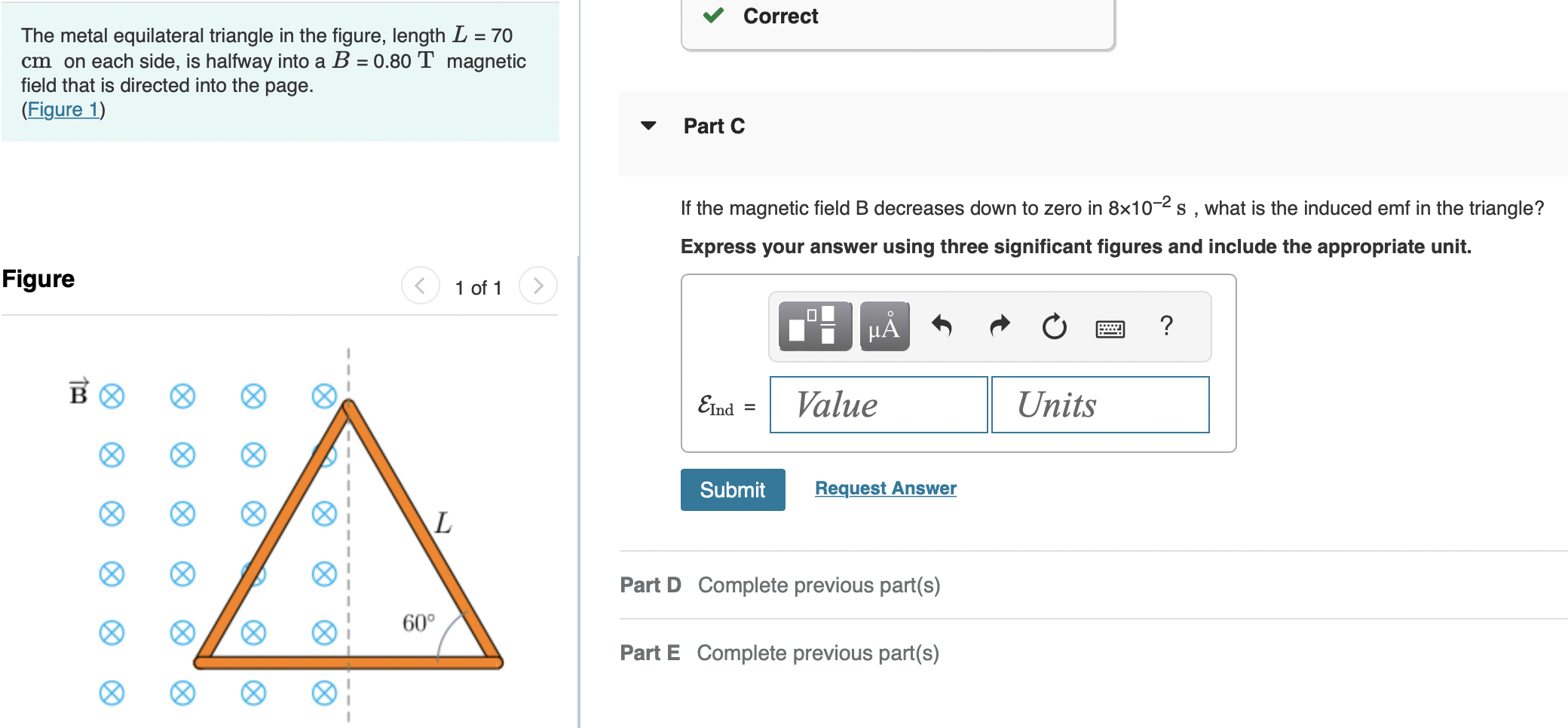 Solved The metal equilateral triangle in the figure, length | Chegg.com