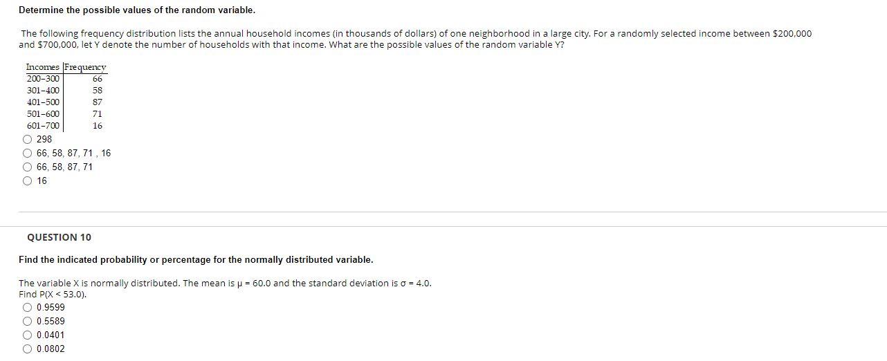 Solved Determine the possible values of the random variable. | Chegg.com