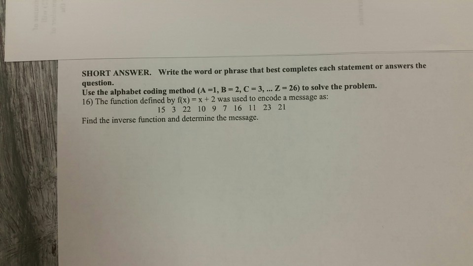 Solved SHORT ANSW question Use the alphabet coding method (A | Chegg.com