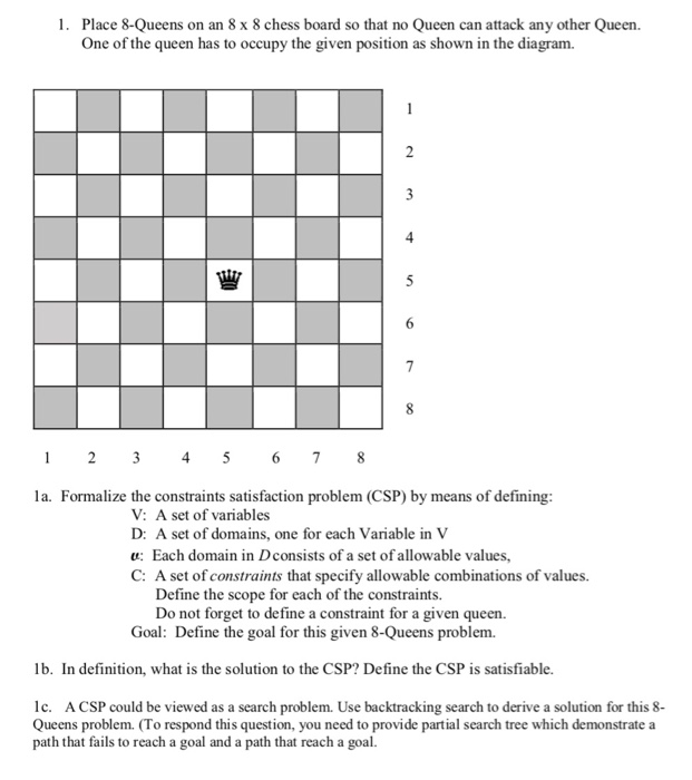 Solved 1. Place 8-Queens on an 8 x 8 chess board so that no | Chegg.com
