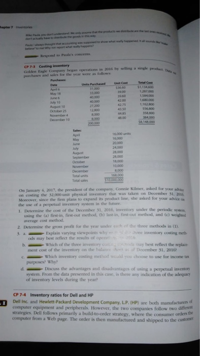 Solved Respond to Paula's concerns CP7-3 Costing inventory | Chegg.com