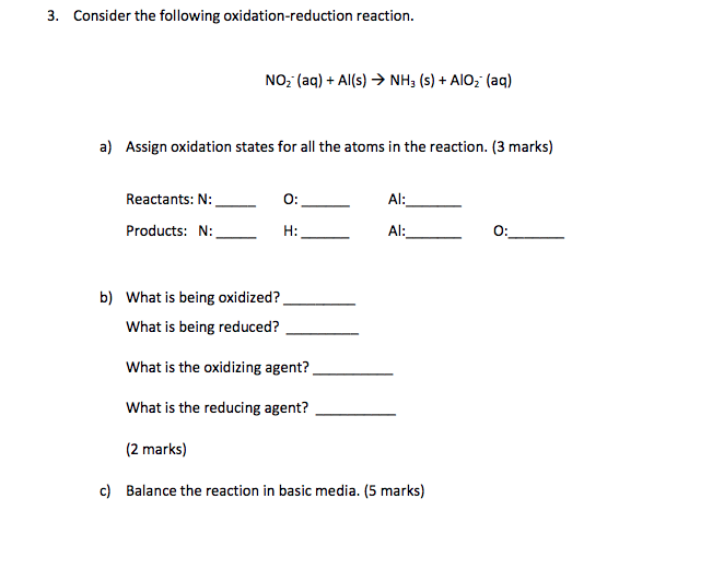 Solved 3. Consider the following oxidation-reduction | Chegg.com