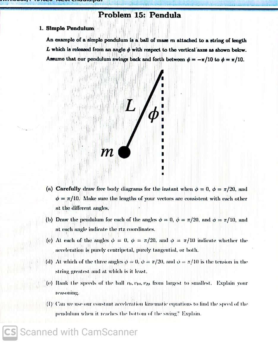 Solved Problem 15: Pendula 1. Simple Pendulum An example of | Chegg.com