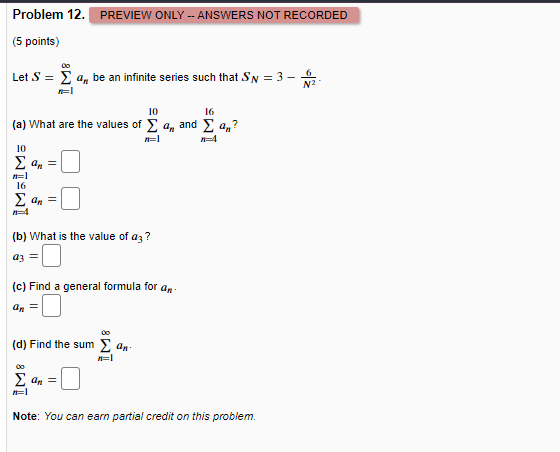 Solved Problem 12. PREVIEW ONLY -- ANSWERS NOT RECORDED (5 | Chegg.com