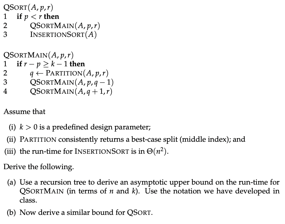 QSORTMAIN (A,p,r) Assume that (i) k>0 is a predefined | Chegg.com