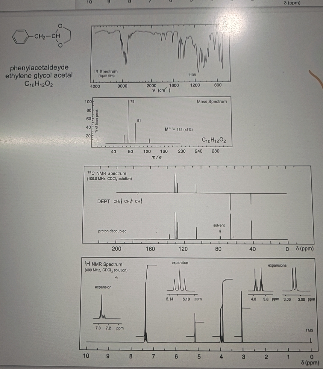 Solved phenylacetaldeyde ethylene glycol acetal C10H12O2 | Chegg.com