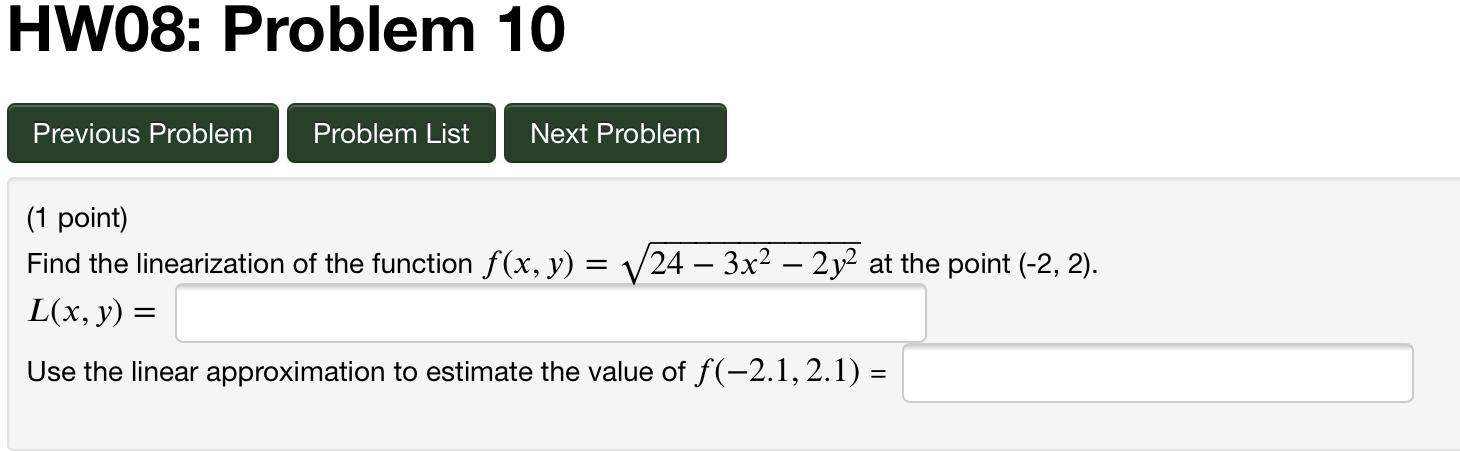 Solved HW08: Problem 10 Previous Problem Problem List Next | Chegg.com Solved HW08: Problem 10 Previous Problem Problem List Next | Chegg.com