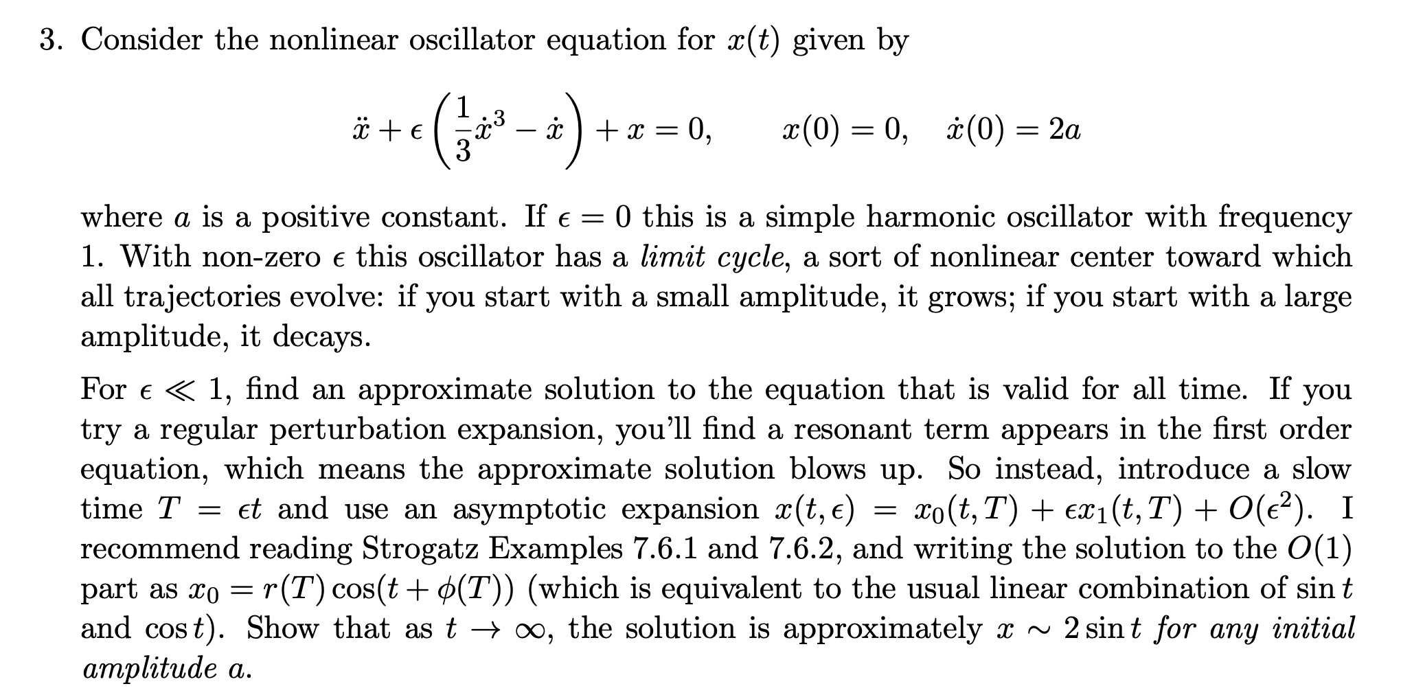 Solved 3. Consider the nonlinear oscillator equation for | Chegg.com