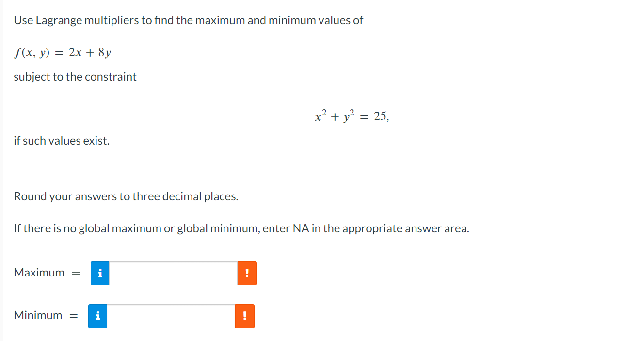 Solved Use Lagrange multipliers to find the maximum and | Chegg.com