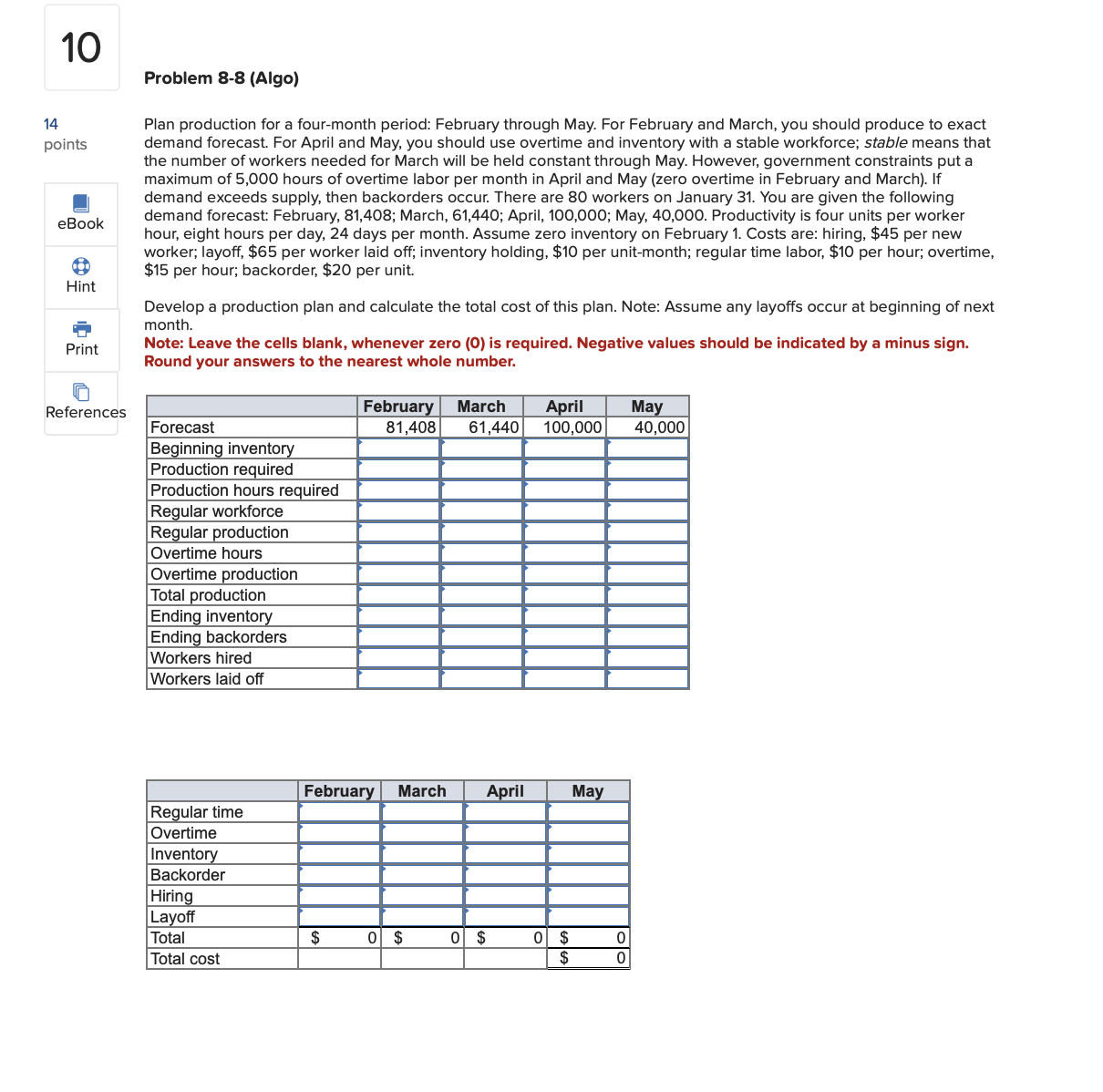 Solved Problem 8-8 (Algo)pointseBookHintPrintReferencesPlan | Chegg.com