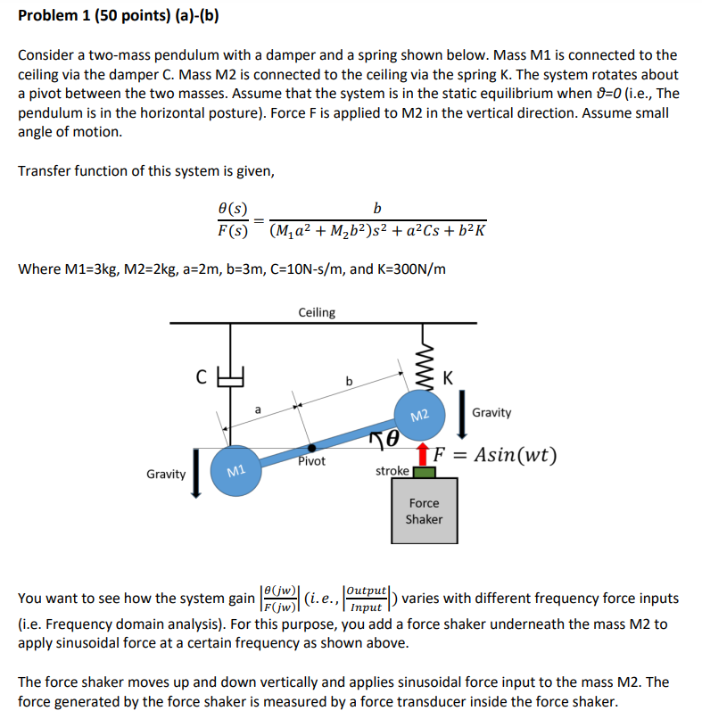Solved Consider a two-mass pendulum with a damper and a | Chegg.com Solved Consider a two-mass pendulum with a damper and a | Chegg.com