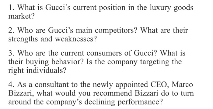 Solved 1. What is Gucci's current position in the luxury | Chegg.com