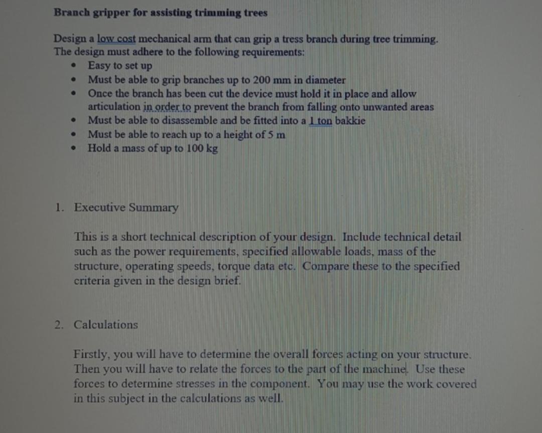 Branch gripper for assisting trimming trees Design a | Chegg.com