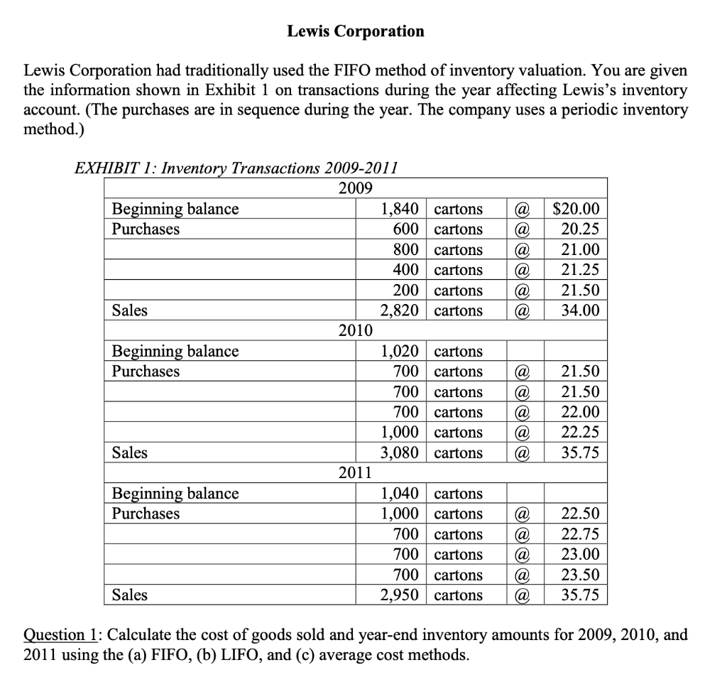 Solved Lewis Corporation Lewis Corporation had traditionally | Chegg.com