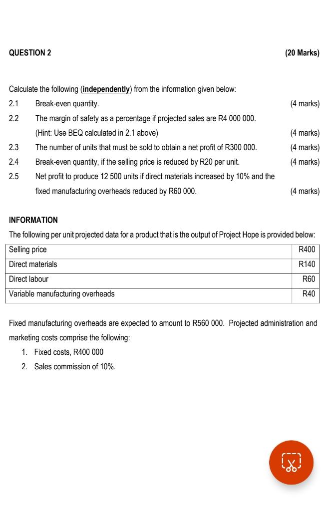 Solved Calculate the following (independently) from the | Chegg.com
