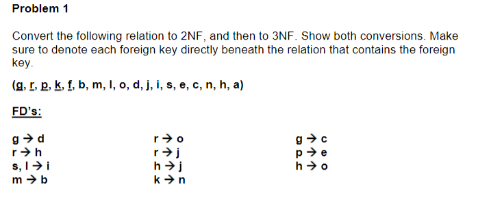Solved Problem 1 Convert the following relation to 2NF, and | Chegg.com